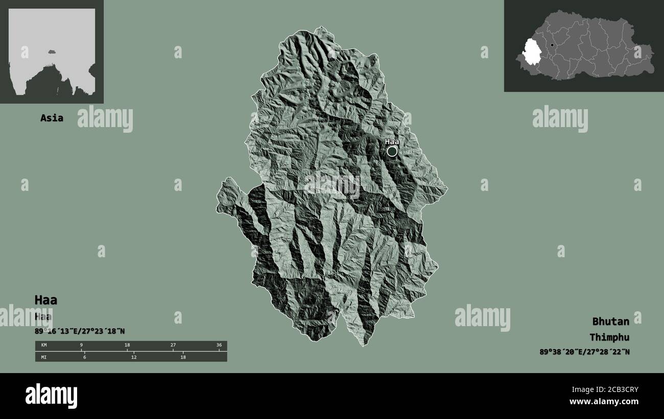 Shape of Haa, district of Bhutan, and its capital. Distance scale ...