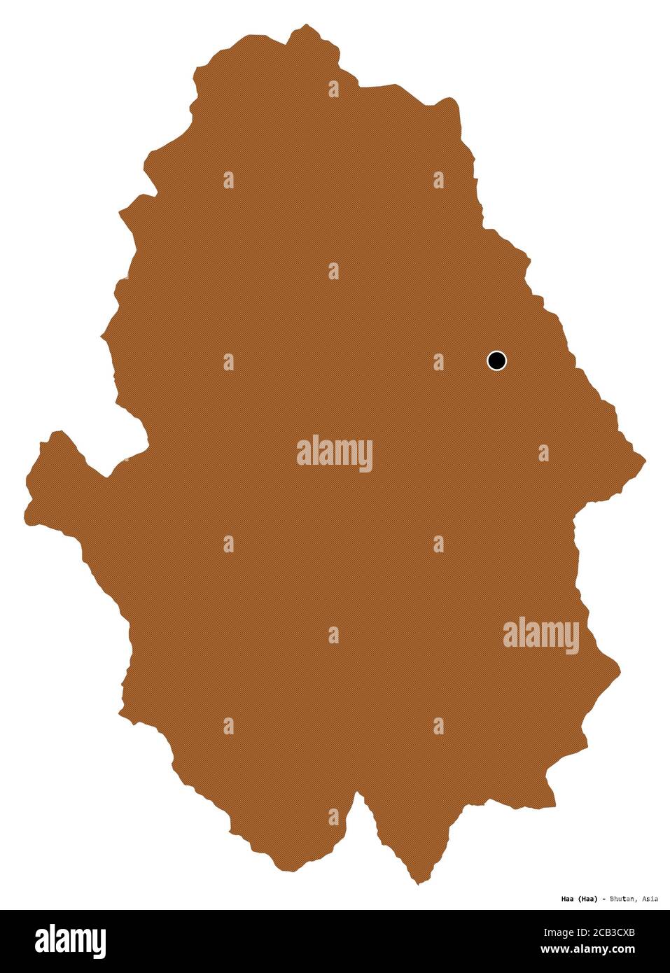 Shape of Haa, district of Bhutan, with its capital isolated on white ...