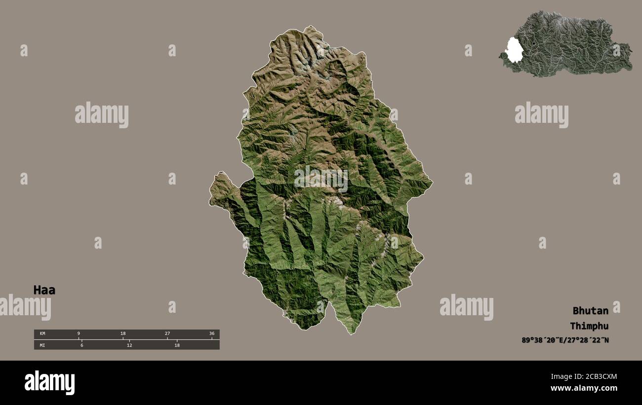 Shape of Haa, district of Bhutan, with its capital isolated on solid ...