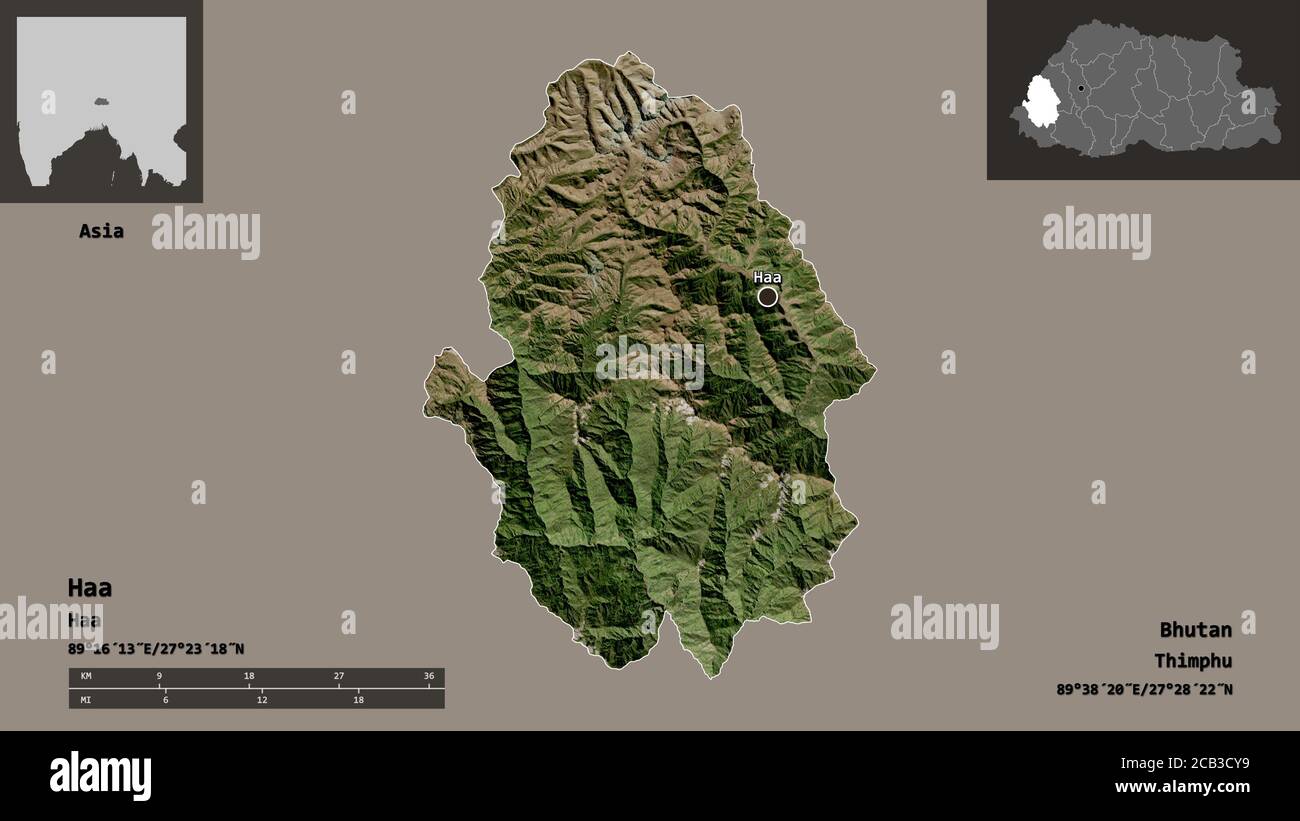 Shape of Haa, district of Bhutan, and its capital. Distance scale ...