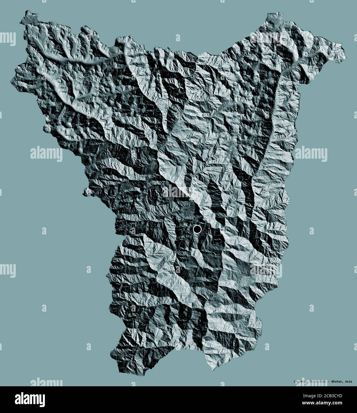 Shape of Lhuentse, district of Bhutan, with its capital isolated on a ...