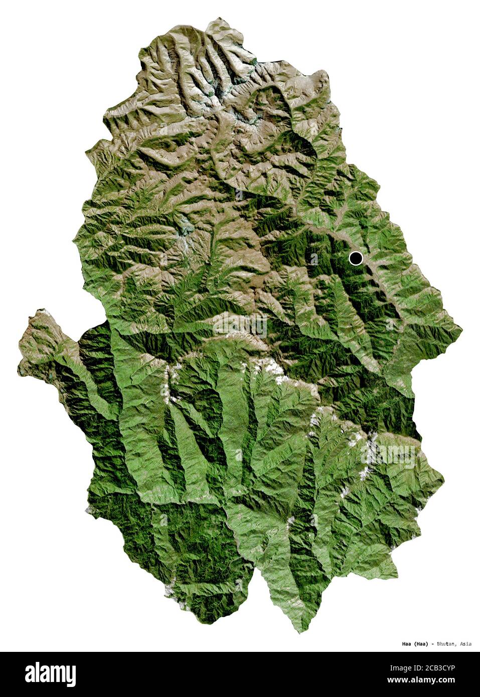 Shape of Haa, district of Bhutan, with its capital isolated on white ...