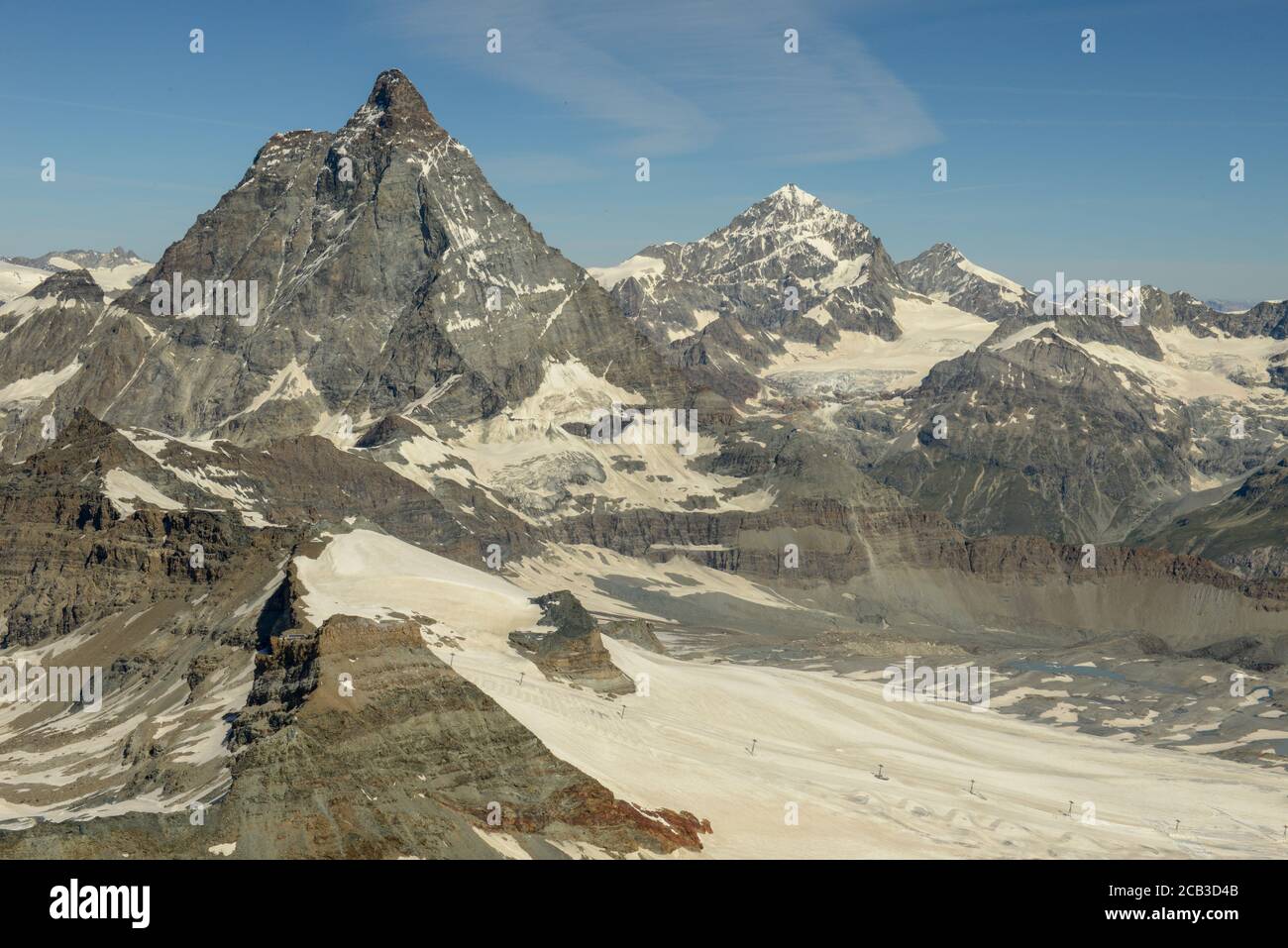 View from mount small Matterhorn over Zermatt on the Swiss alps Stock ...