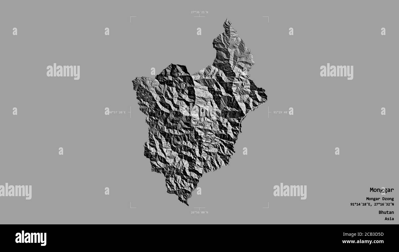 Area of Monggar, district of Bhutan, isolated on a solid background in ...