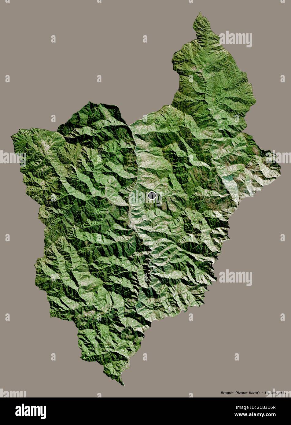 Shape of Monggar, district of Bhutan, with its capital isolated on a ...