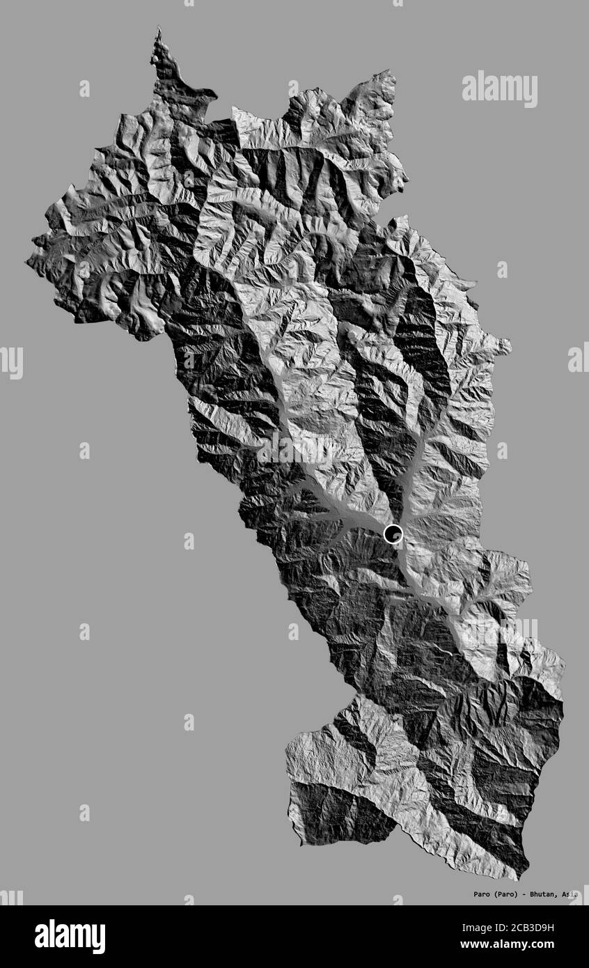 Shape of Paro, district of Bhutan, with its capital isolated on a solid ...