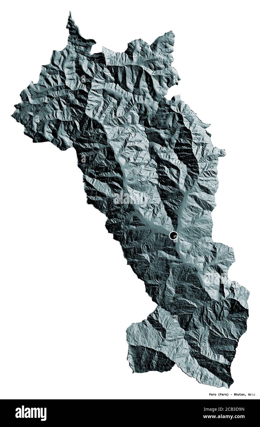 Shape of Paro, district of Bhutan, with its capital isolated on white ...