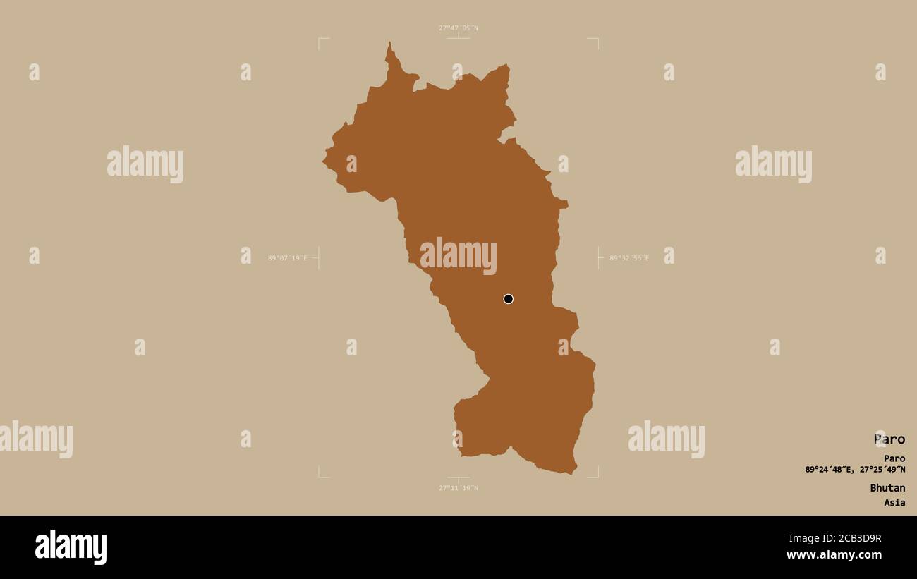 Area of Paro, district of Bhutan, isolated on a solid background in a ...