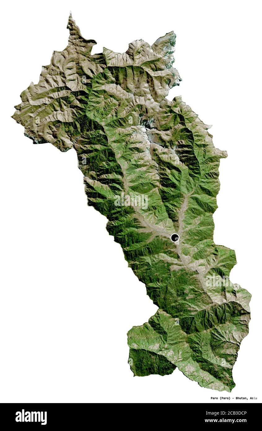 Shape of Paro, district of Bhutan, with its capital isolated on white ...