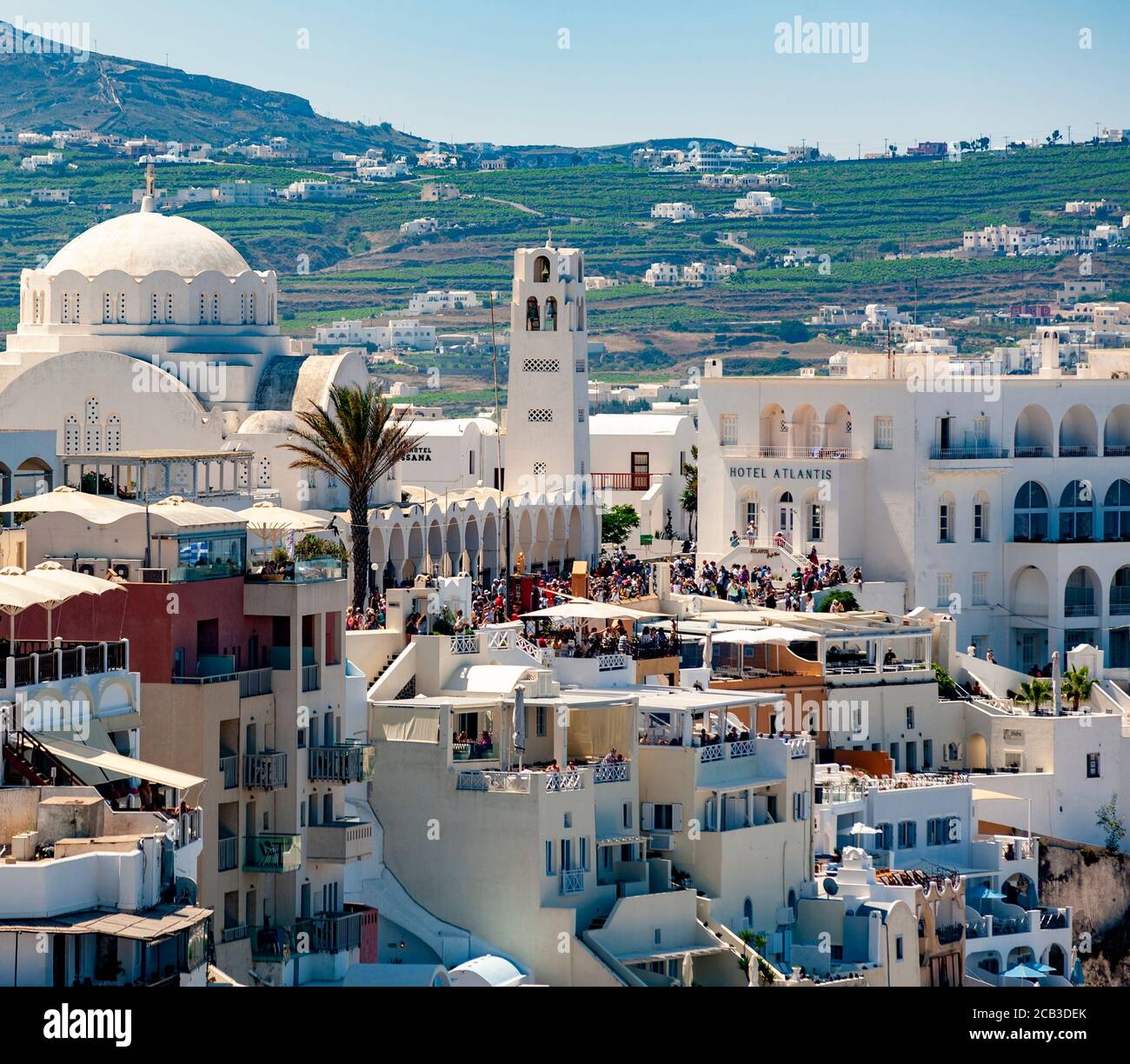 A busy Fira capital city of Santorini,Greece, Greek islands Stock Photo ...