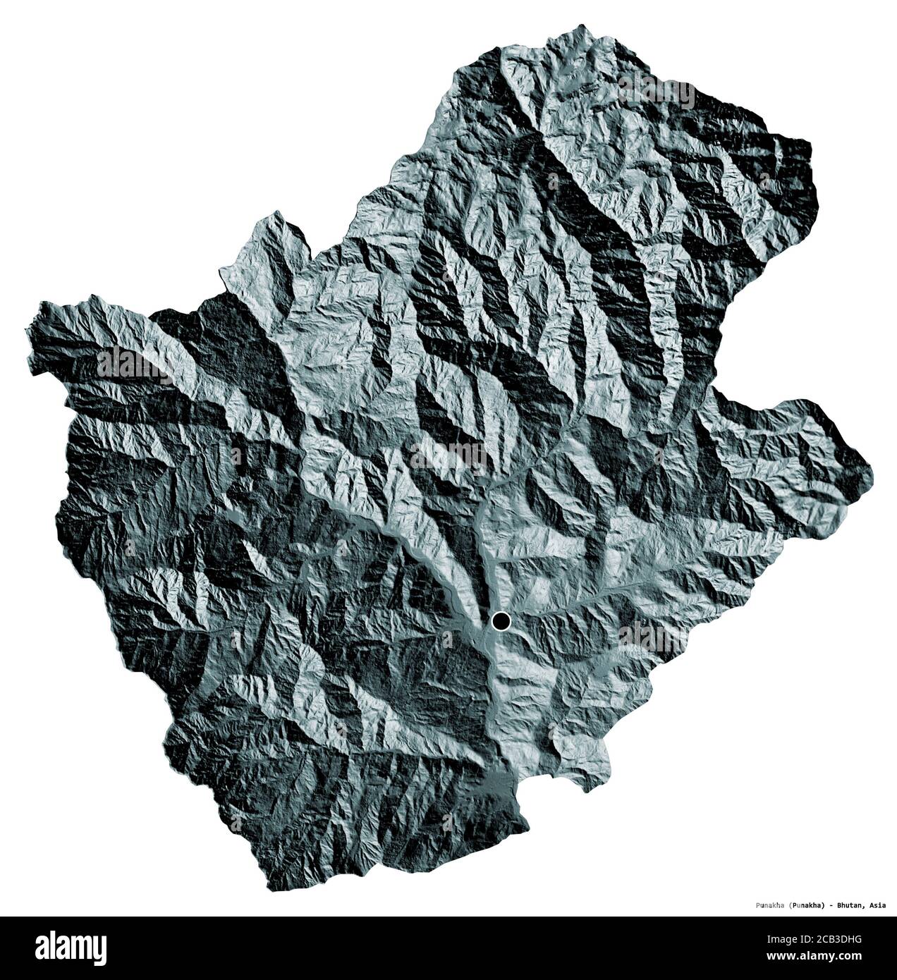Shape of Punakha, district of Bhutan, with its capital isolated on ...