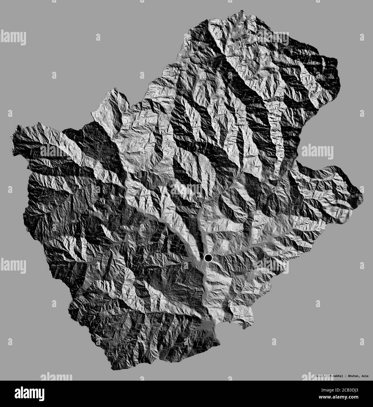 Shape of Punakha, district of Bhutan, with its capital isolated on a ...