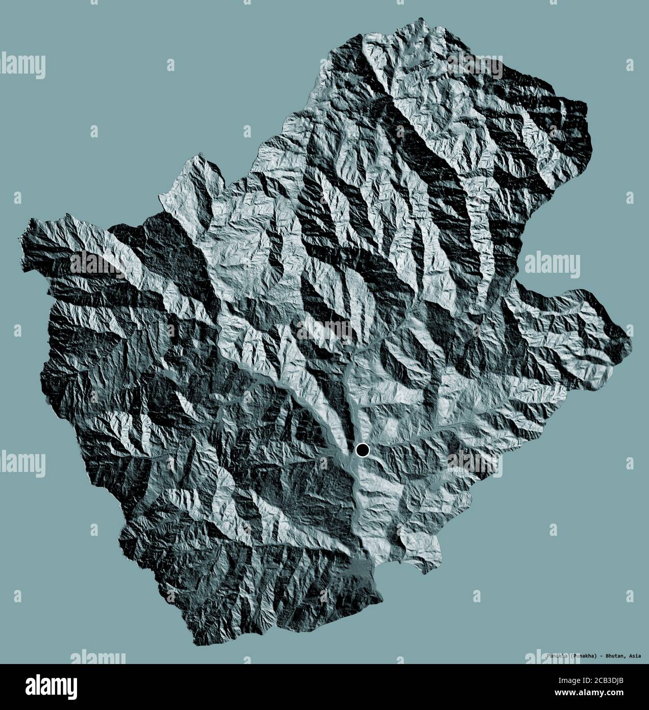 Shape of Punakha, district of Bhutan, with its capital isolated on a ...