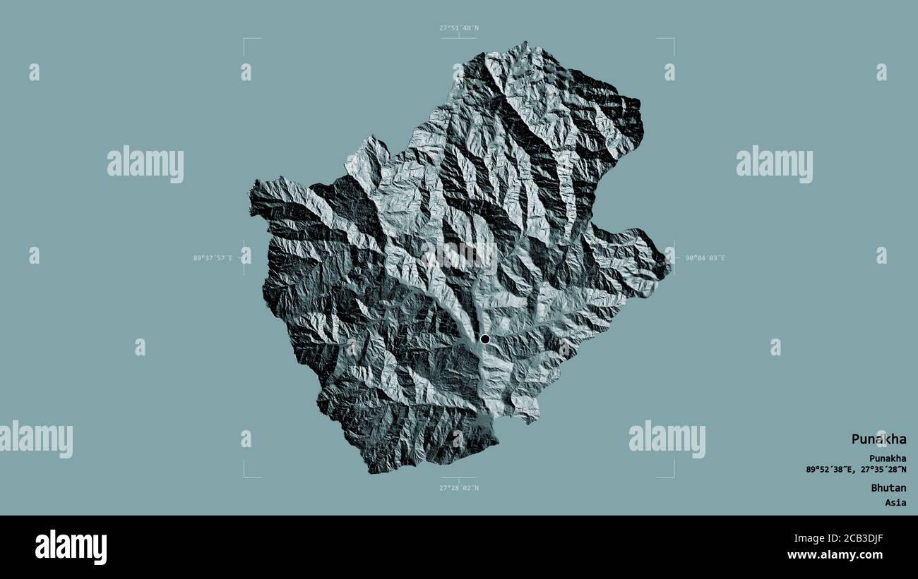 Area of Punakha, district of Bhutan, isolated on a solid background in ...