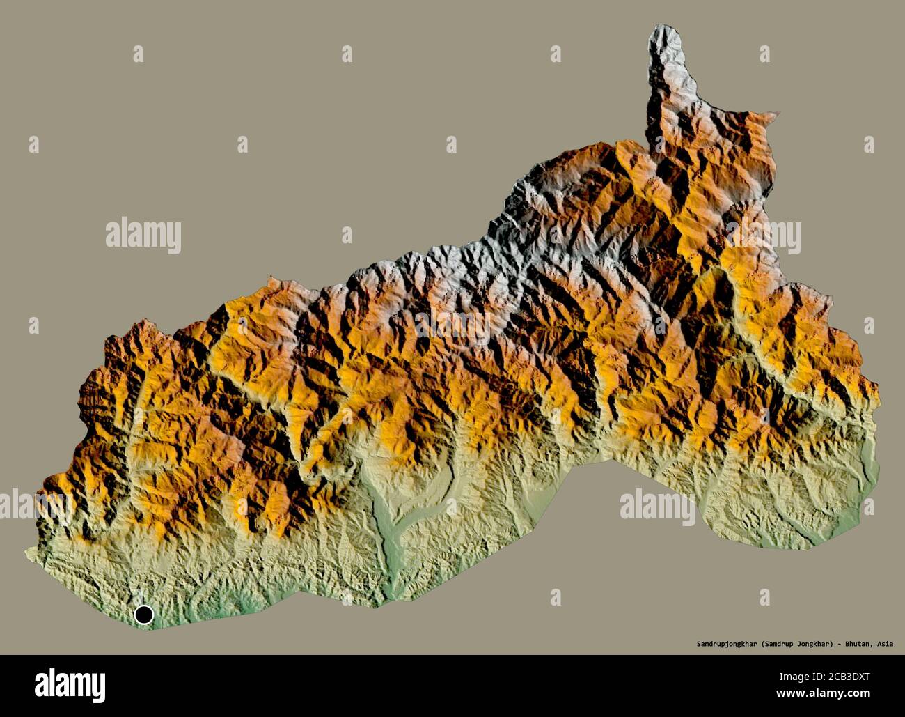 Shape of Samdrupjongkhar, district of Bhutan, with its capital isolated ...