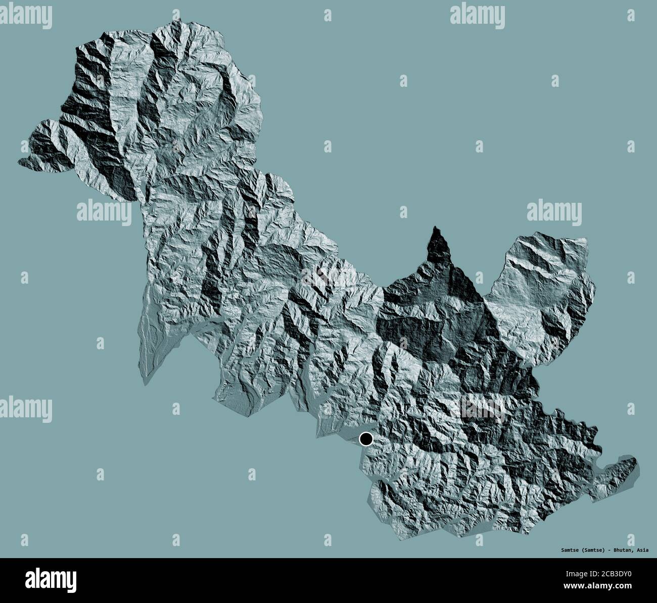 Shape of Samtse, district of Bhutan, with its capital isolated on a ...