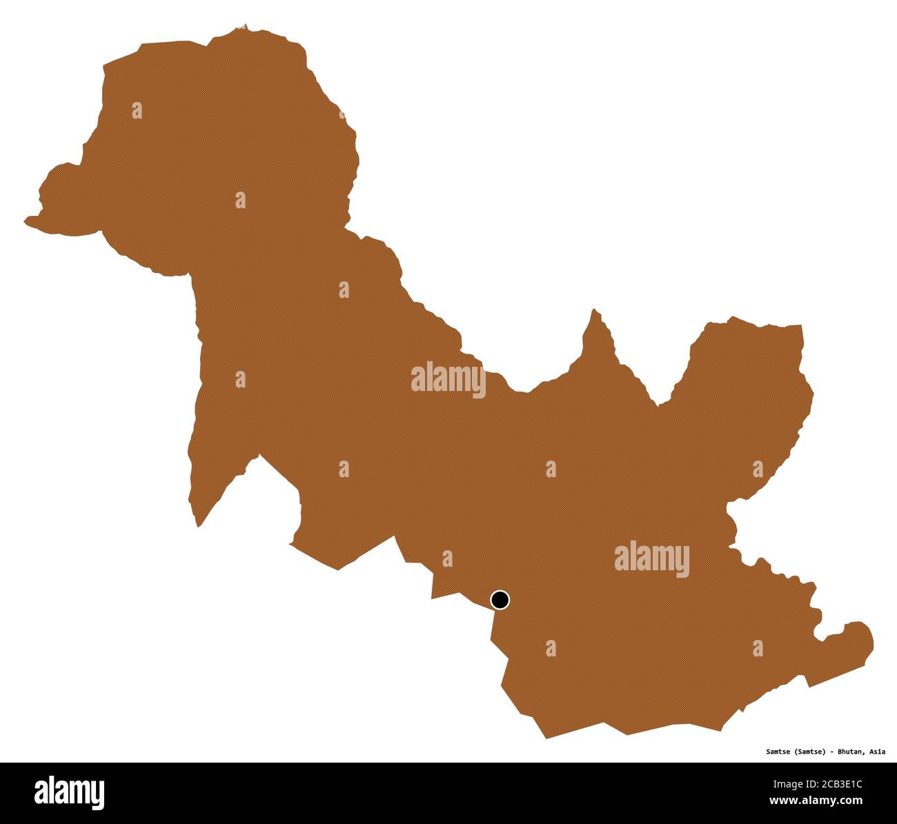 Shape of Samtse, district of Bhutan, with its capital isolated on white ...