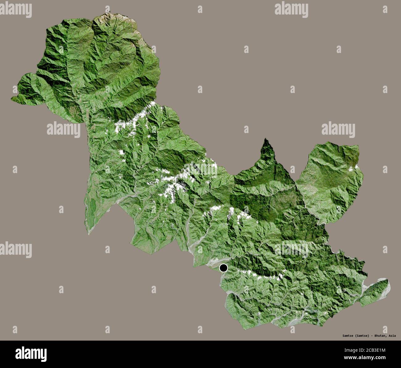 Shape of Samtse, district of Bhutan, with its capital isolated on a ...