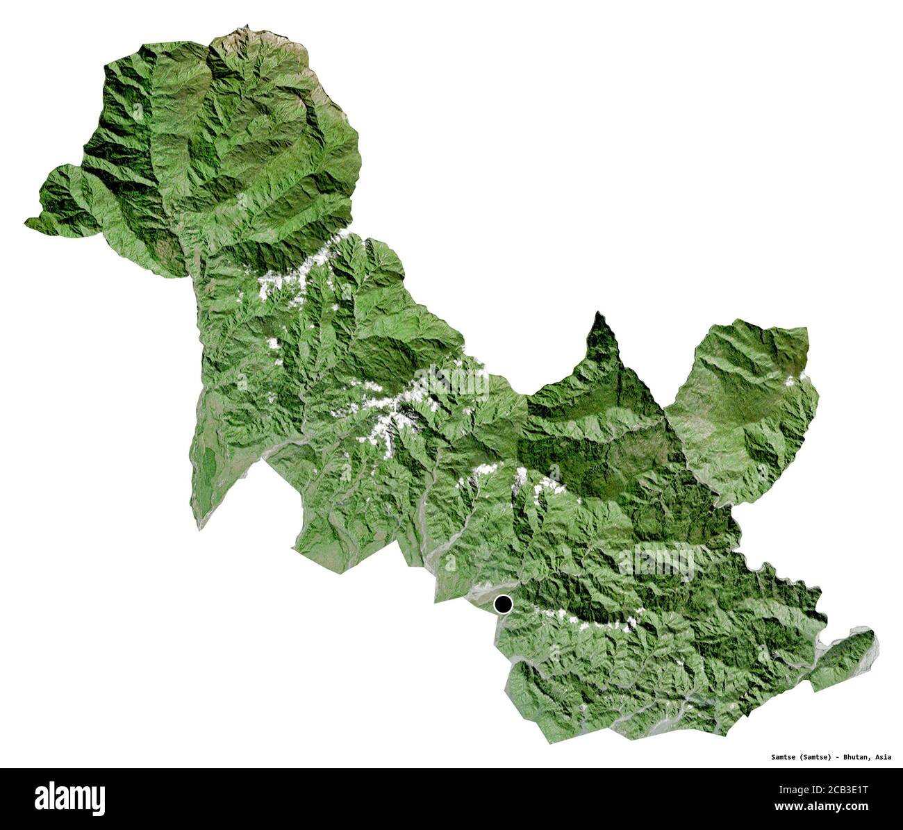 Shape of Samtse, district of Bhutan, with its capital isolated on white ...