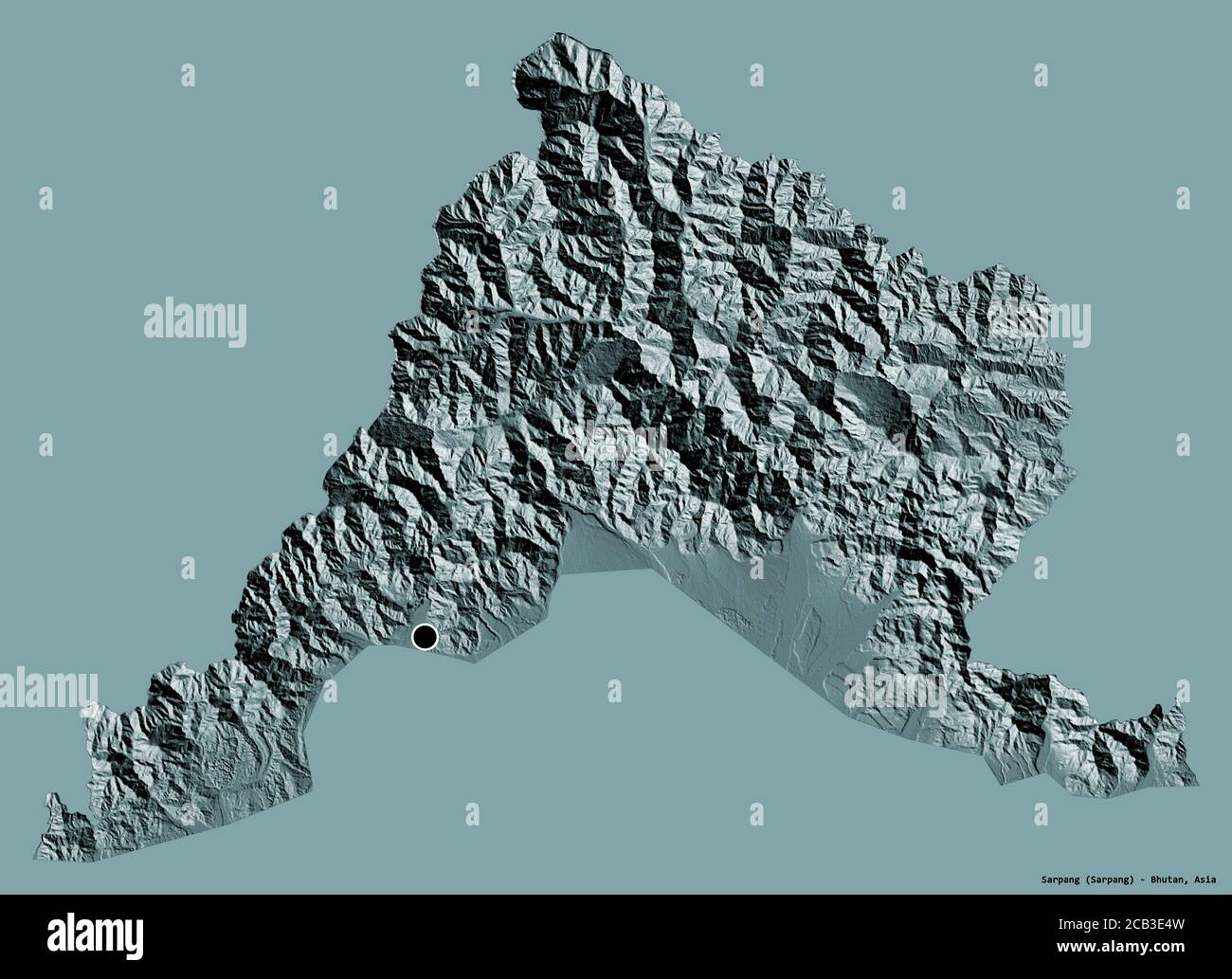 Shape of Sarpang, district of Bhutan, with its capital isolated on a ...