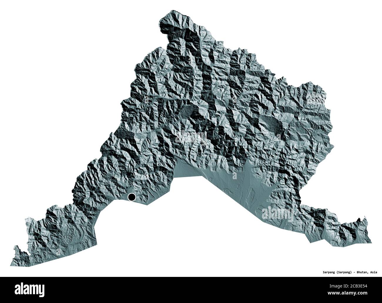 Shape of Sarpang, district of Bhutan, with its capital isolated on ...