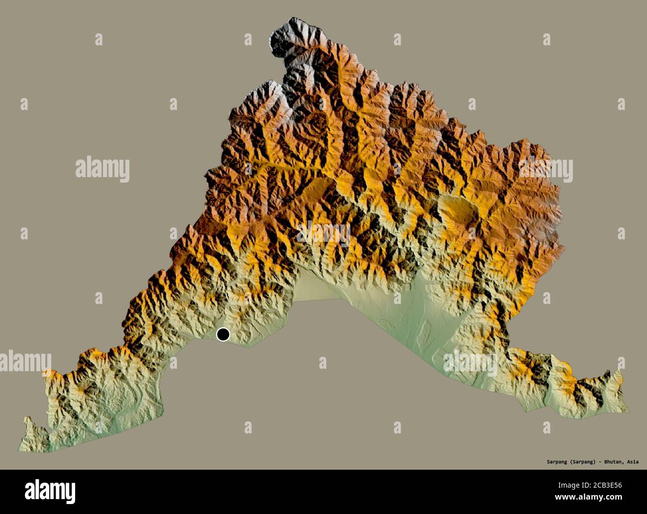 Shape of Sarpang, district of Bhutan, with its capital isolated on a ...