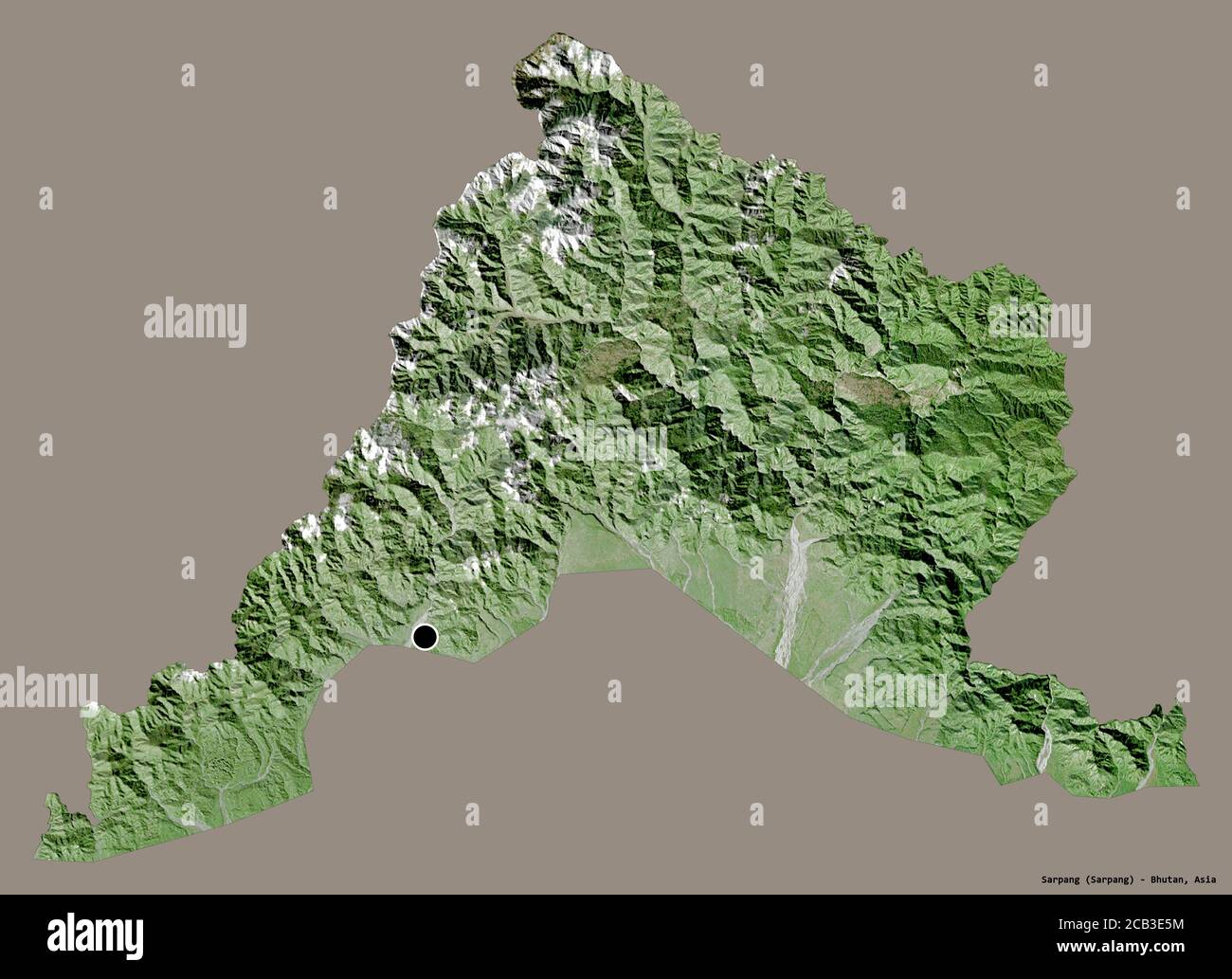 Shape of Sarpang, district of Bhutan, with its capital isolated on a ...