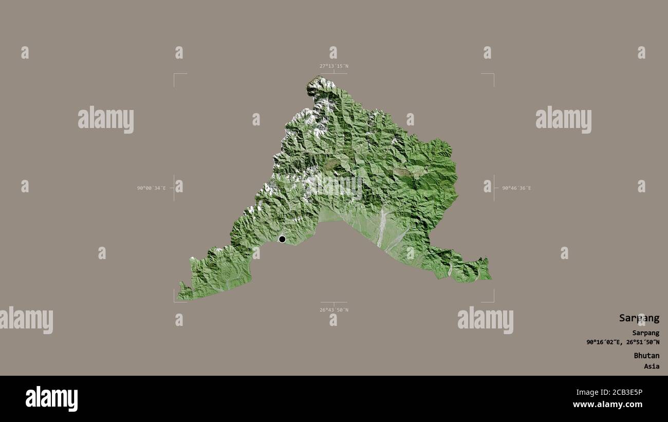 Area of Sarpang, district of Bhutan, isolated on a solid background in ...