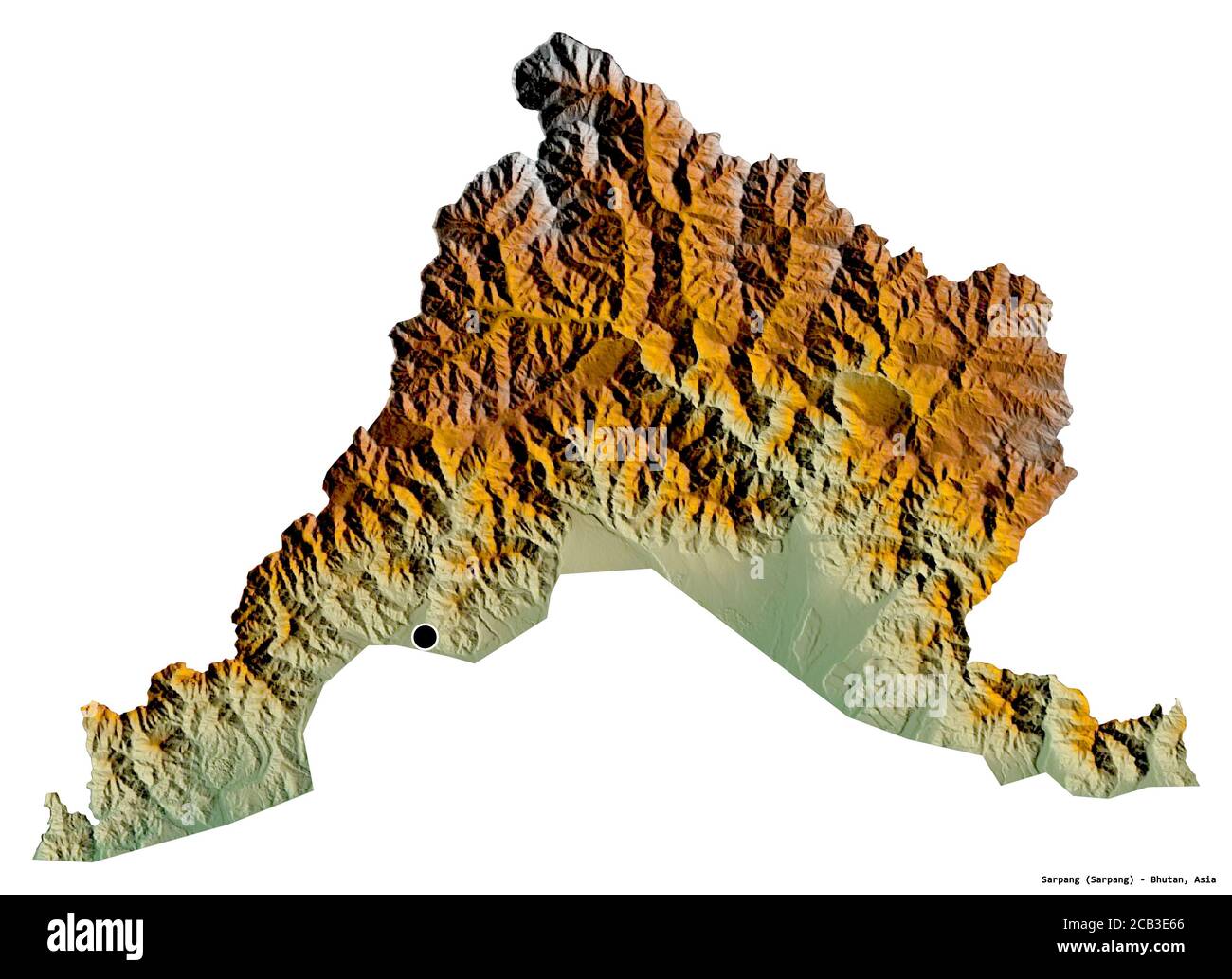 Shape of Sarpang, district of Bhutan, with its capital isolated on ...