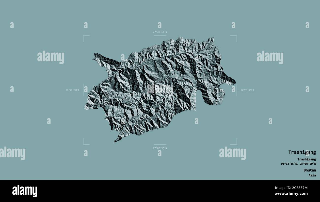 Area of Trashigang, district of Bhutan, isolated on a solid background ...