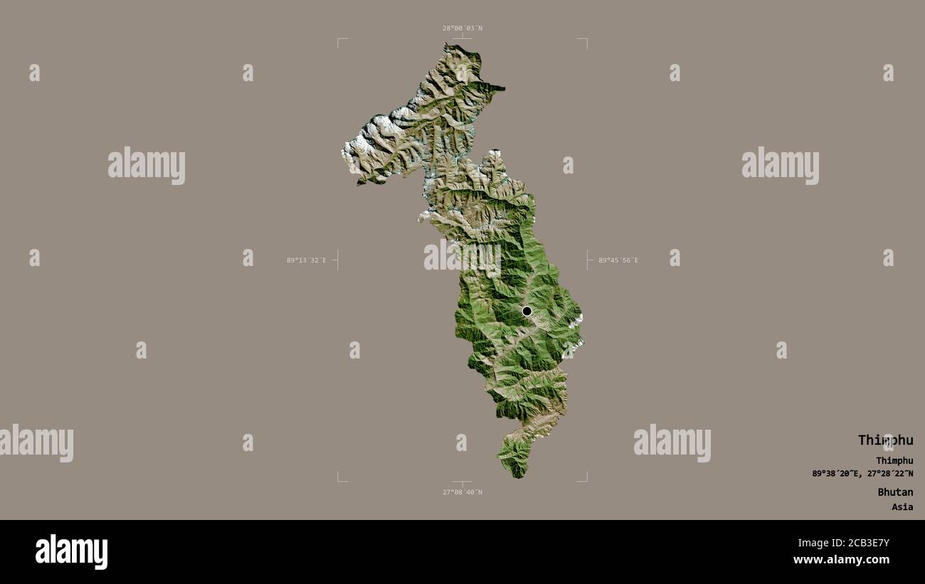 Area of Thimphu, district of Bhutan, isolated on a solid background in ...