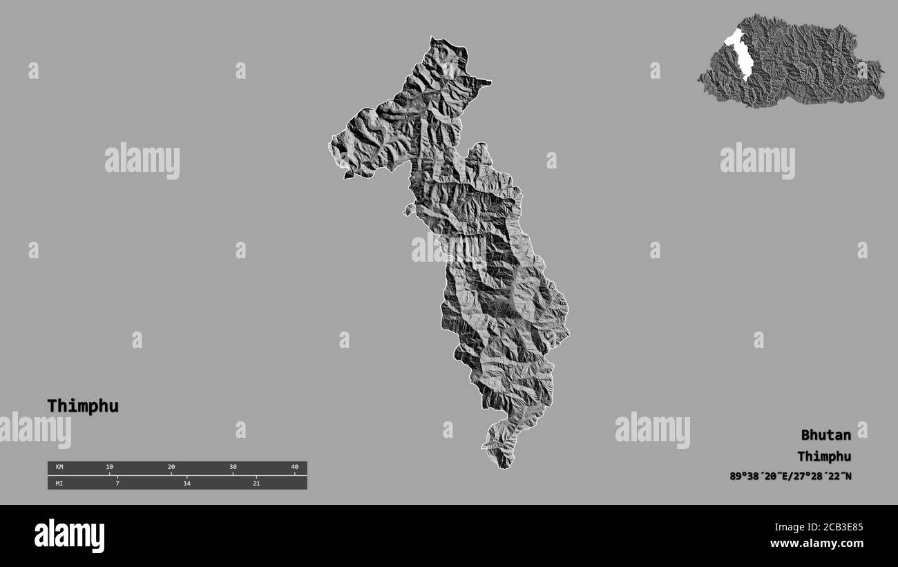 Shape of Thimphu, district of Bhutan, with its capital isolated on ...