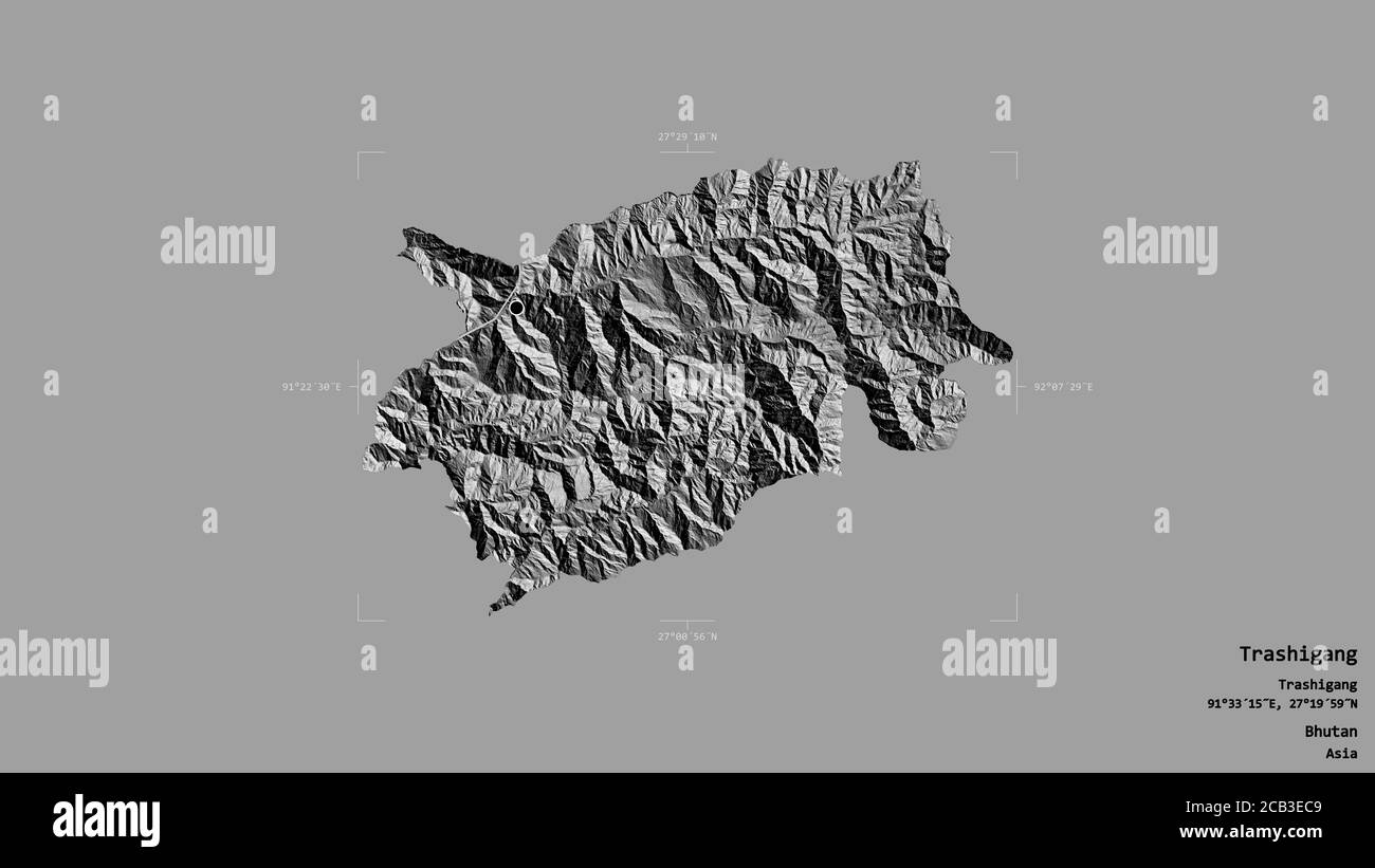 Area of Trashigang, district of Bhutan, isolated on a solid background ...