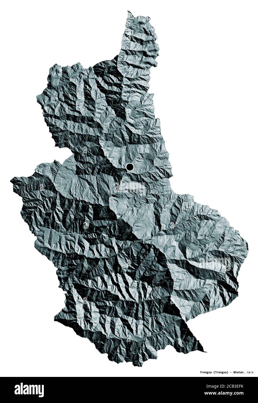 Shape of Trongsa, district of Bhutan, with its capital isolated on ...