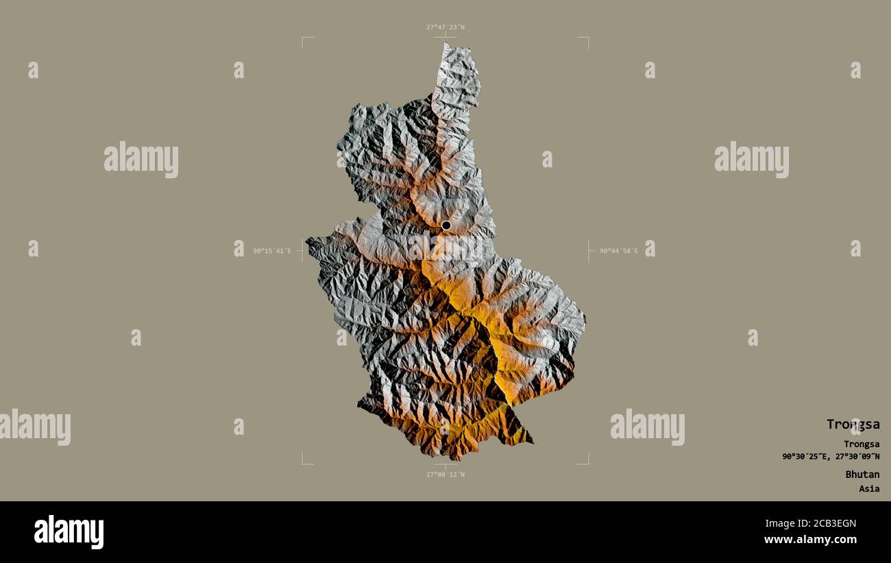 Area of Trongsa, district of Bhutan, isolated on a solid background in ...