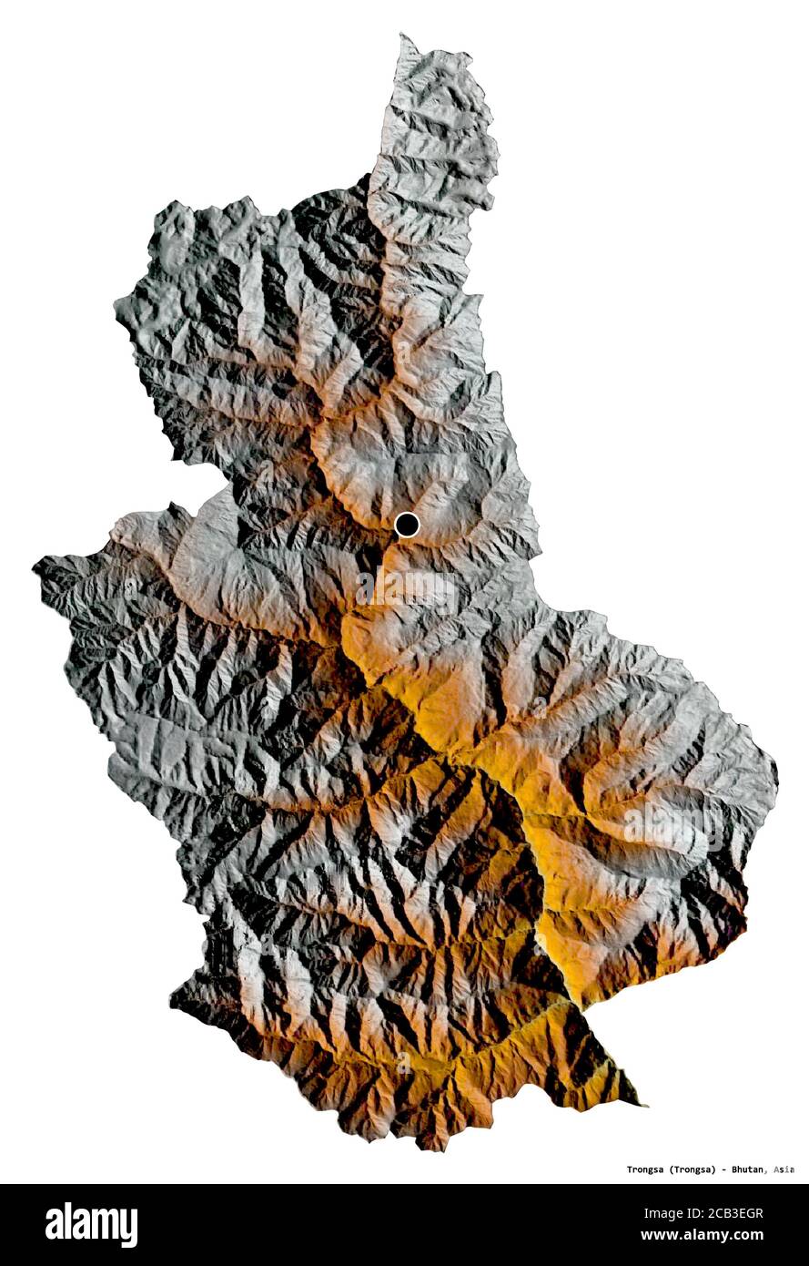 Shape of Trongsa, district of Bhutan, with its capital isolated on ...