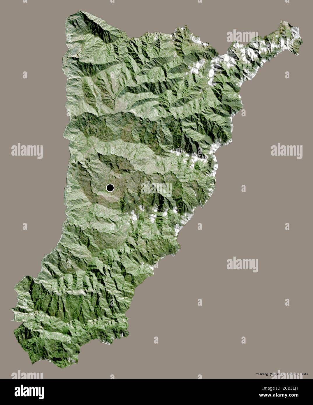 Shape of Tsirang, district of Bhutan, with its capital isolated on a ...