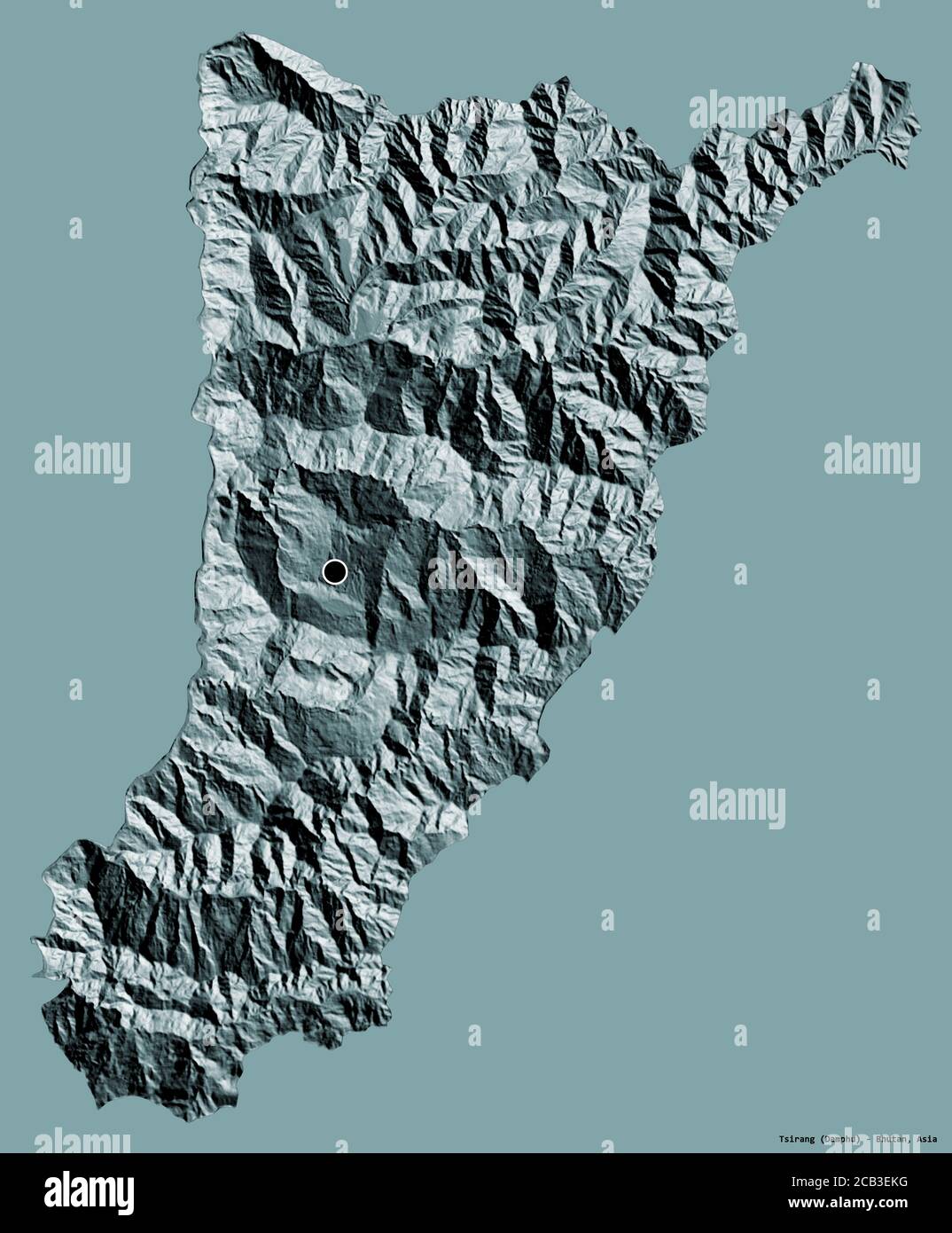 Shape of Tsirang, district of Bhutan, with its capital isolated on a ...
