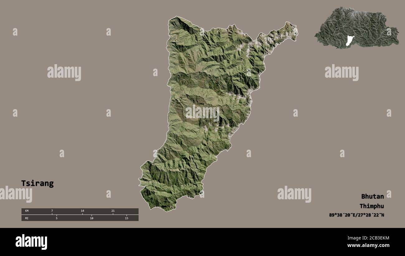 Shape of Tsirang, district of Bhutan, with its capital isolated on ...