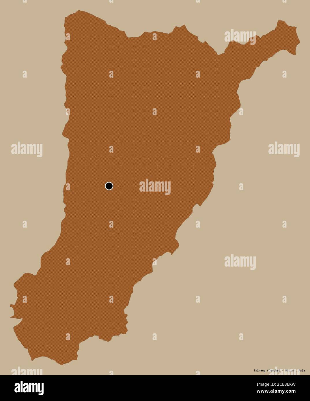 Shape of Tsirang, district of Bhutan, with its capital isolated on a ...