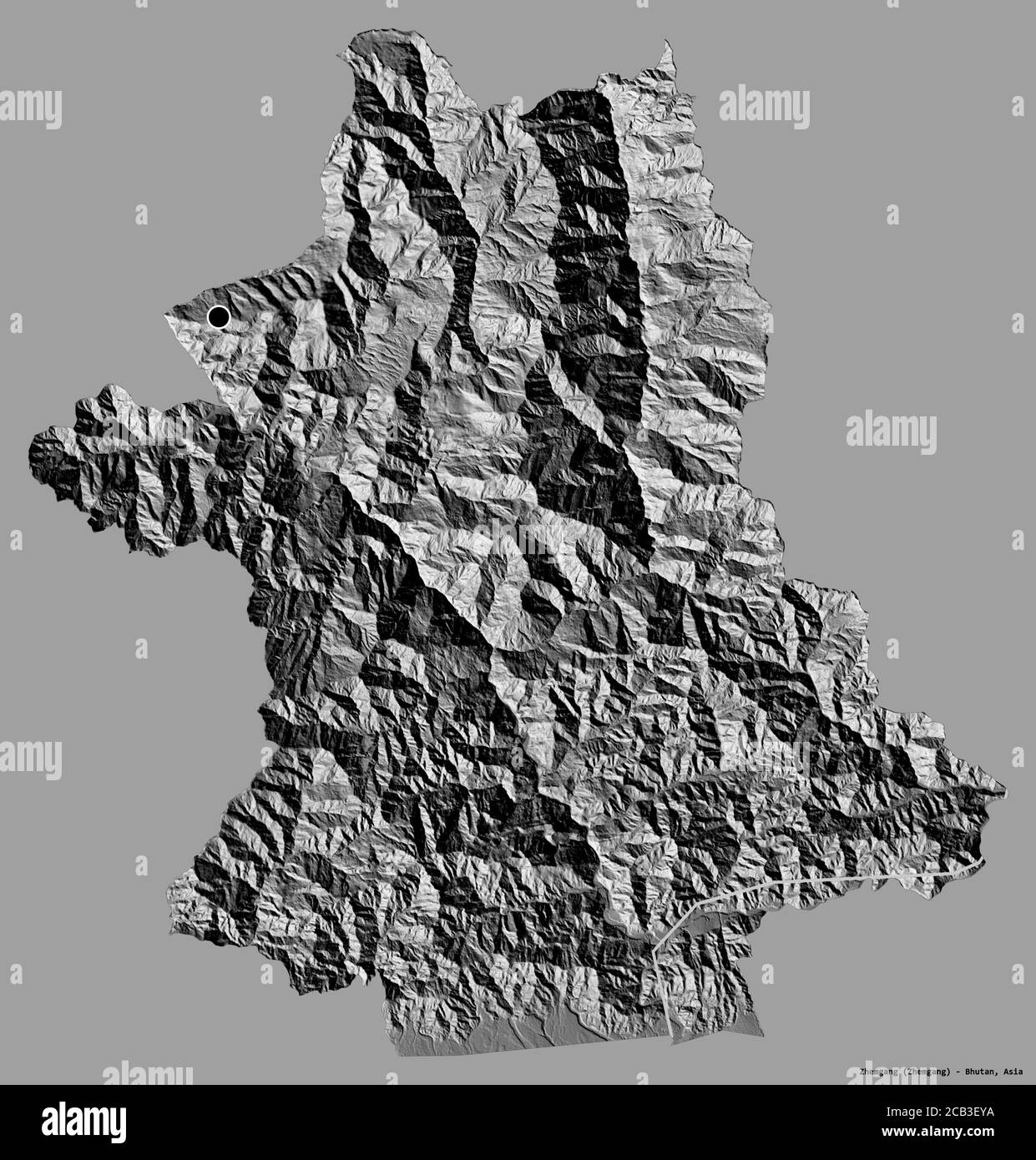 Shape of Zhemgang, district of Bhutan, with its capital isolated on a ...