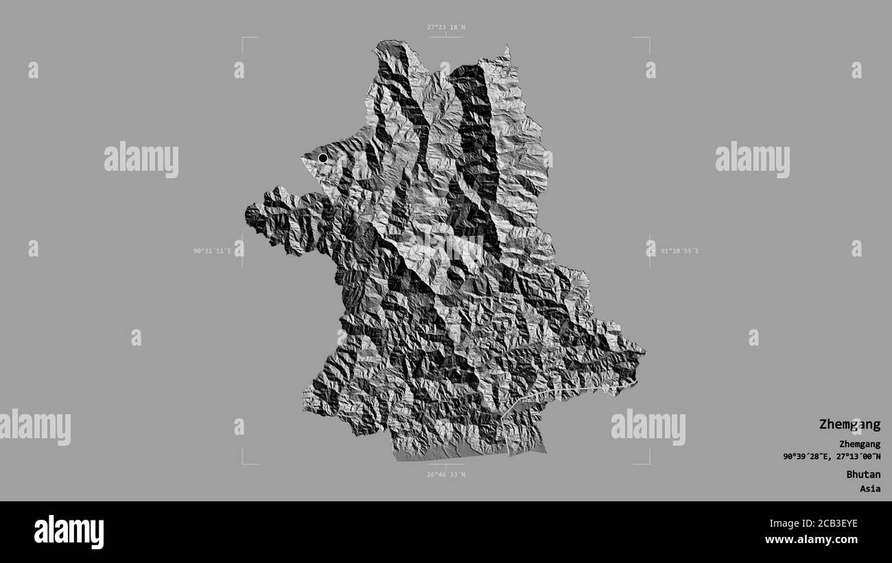 Area of Zhemgang, district of Bhutan, isolated on a solid background in ...
