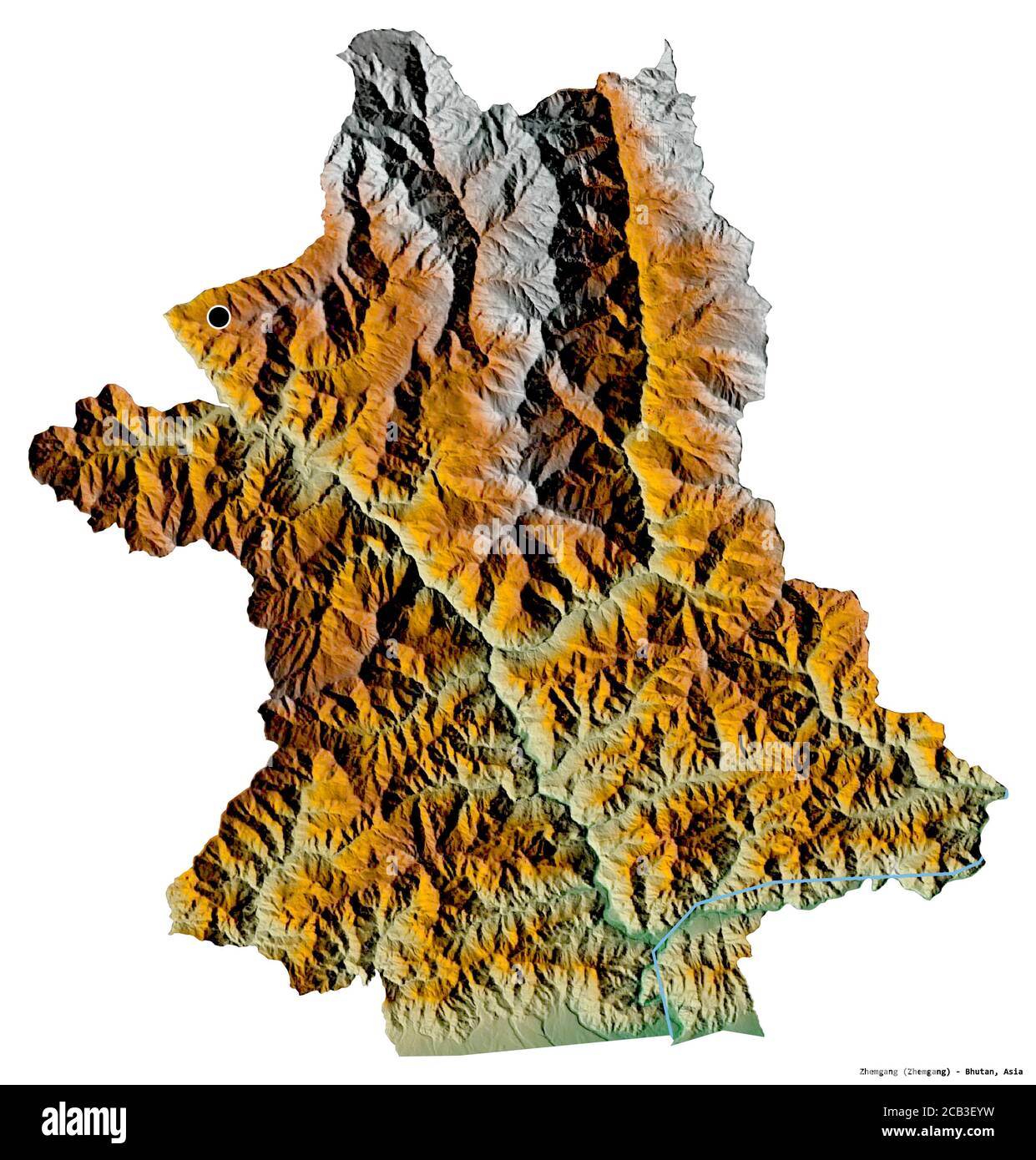 Shape of Zhemgang, district of Bhutan, with its capital isolated on ...