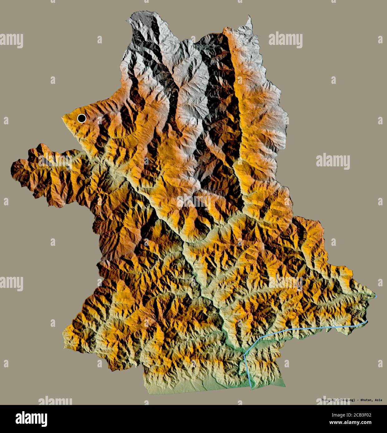 Shape of Zhemgang, district of Bhutan, with its capital isolated on a ...
