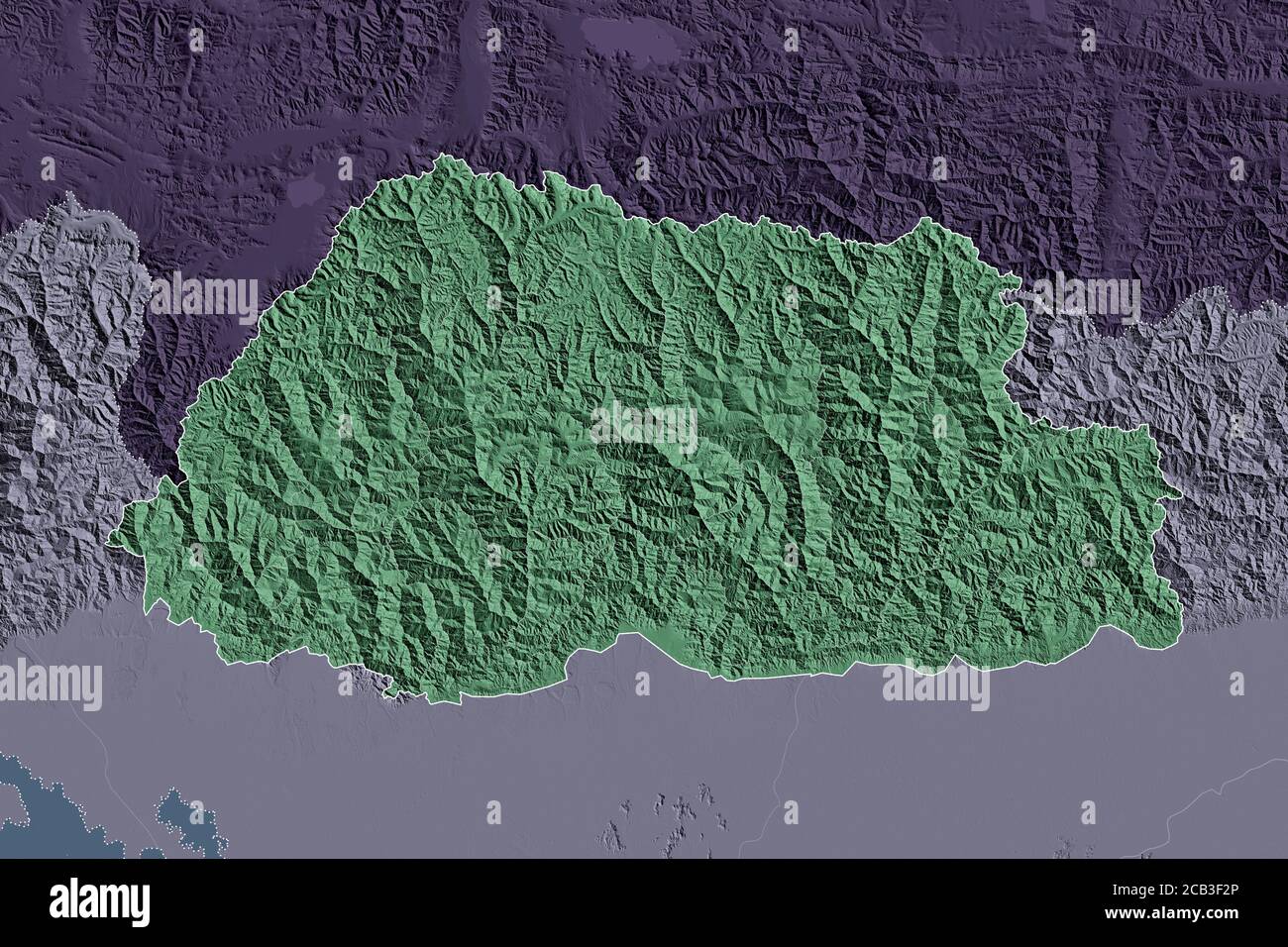 Extended area of Bhutan with country outline, international and ...