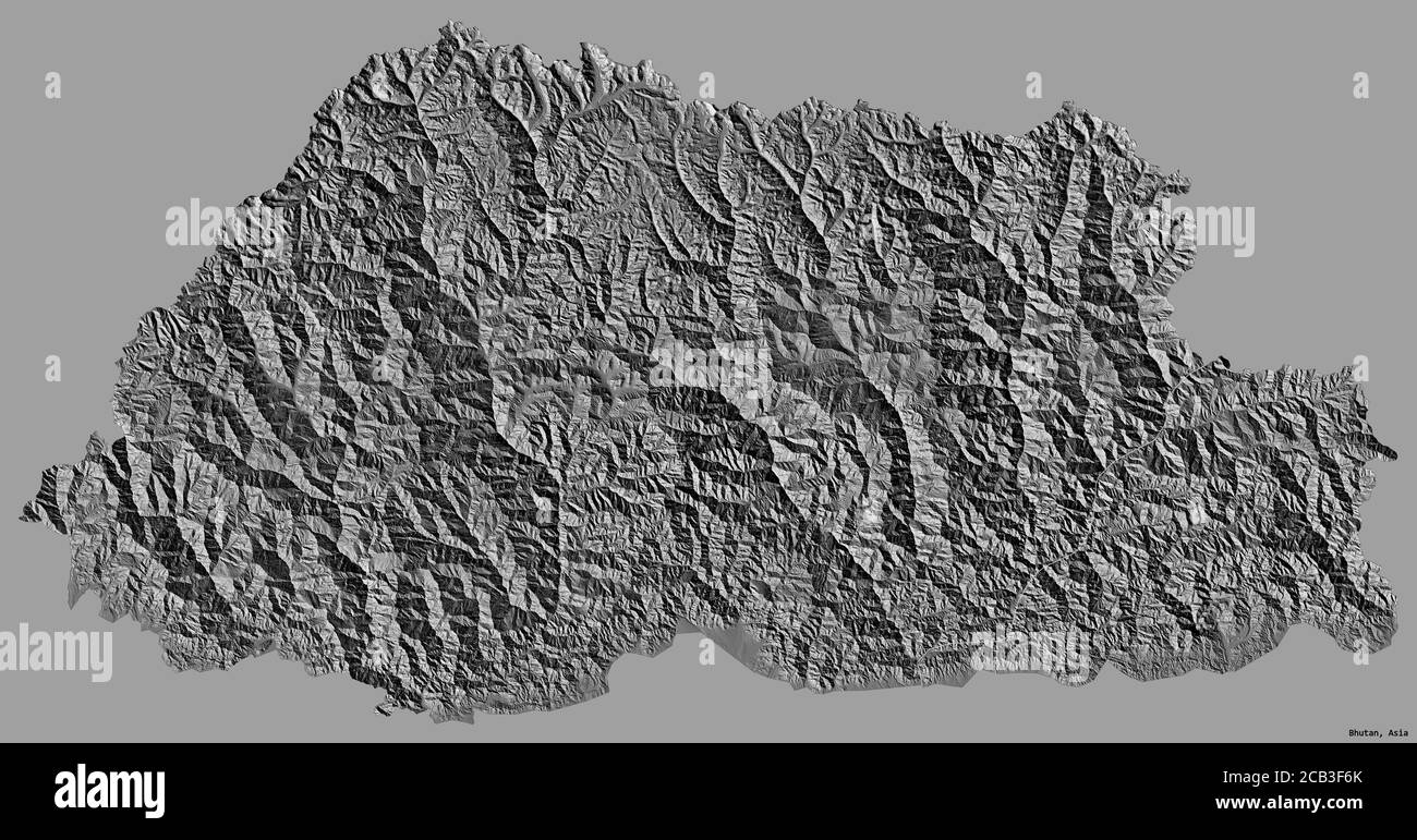Shape of Bhutan with its capital isolated on a solid color background ...