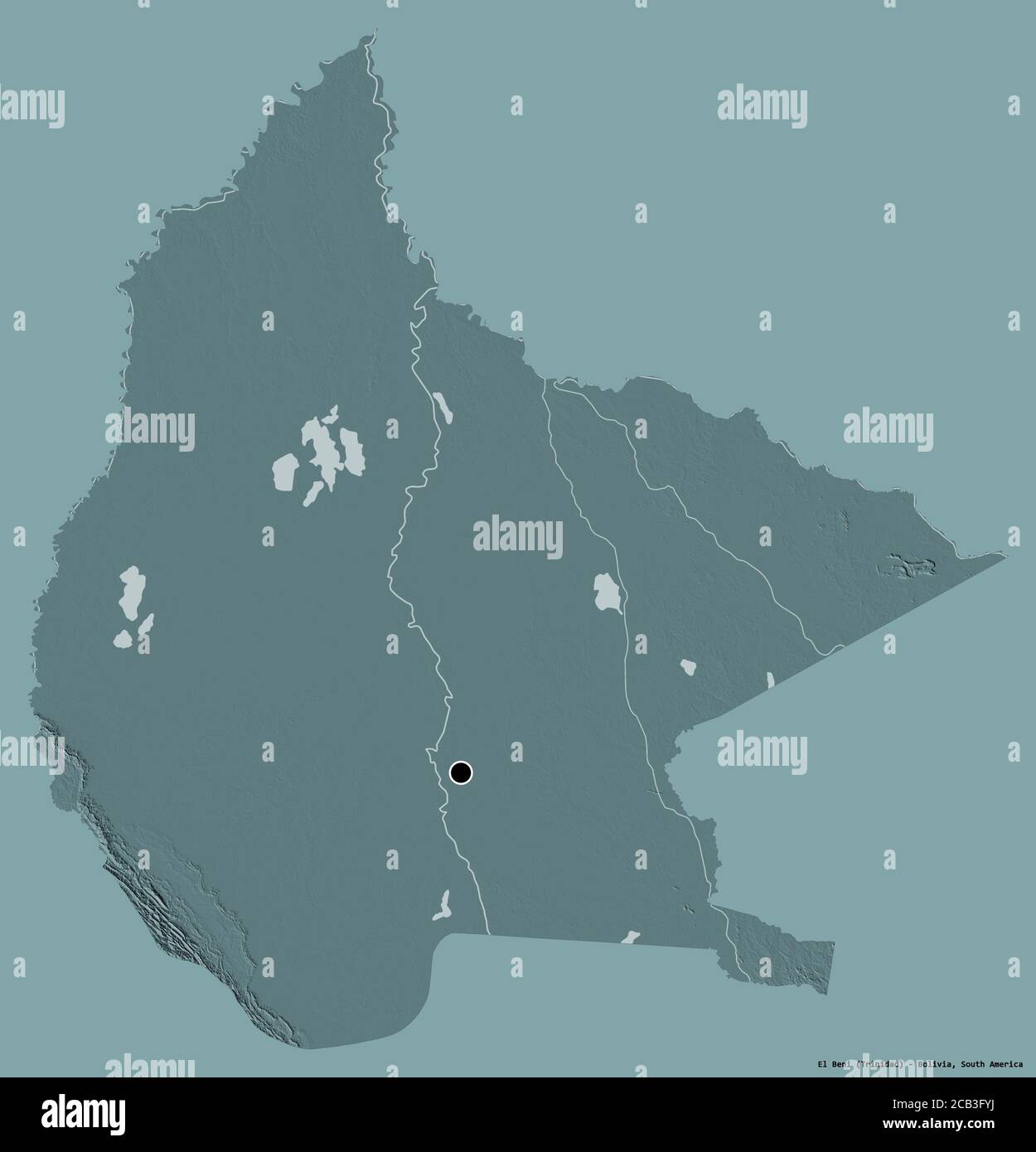 Shape of El Beni, department of Bolivia, with its capital isolated on a ...