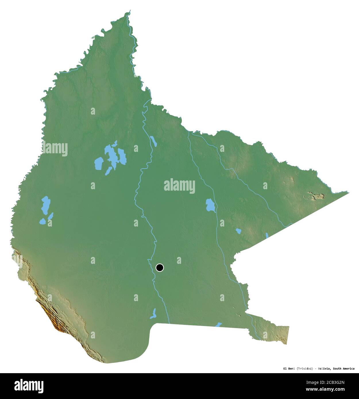 Shape of El Beni, department of Bolivia, with its capital isolated on ...