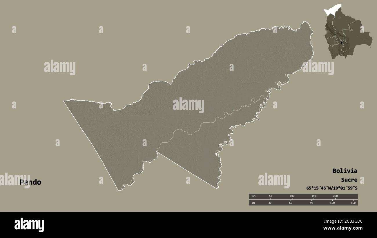Shape of Pando, department of Bolivia, with its capital isolated on ...