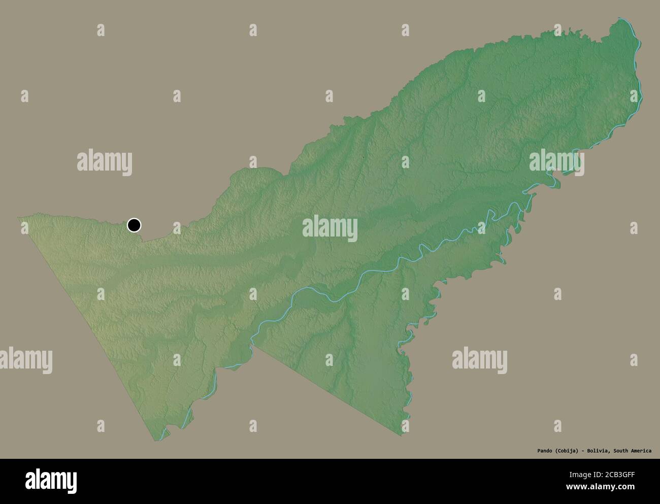 Shape of Pando, department of Bolivia, with its capital isolated on a ...